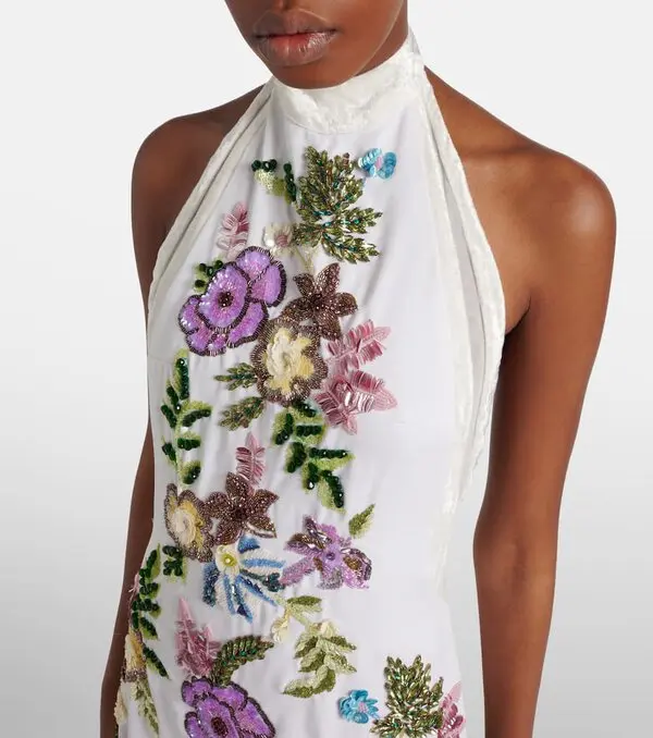 LA FUORI Luminous Flounce Embellished Floral Gown