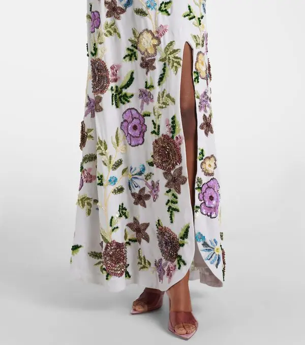 LA FUORI Luminous Flounce Embellished Floral Gown