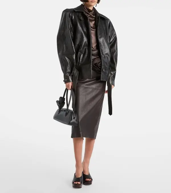 Magda Butrym Belted Leather Jacket - Black