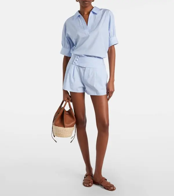 FRAME Harbor Striped Cotton Poplin Shorts - Blue