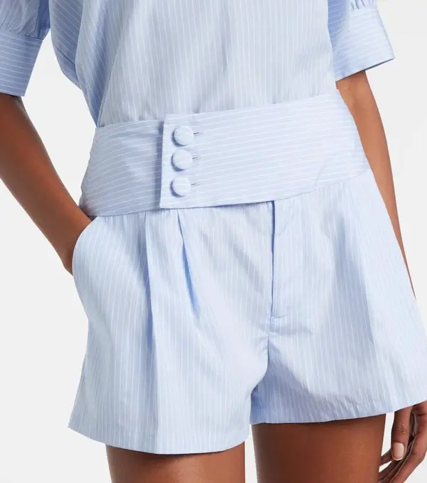 FRAME Harbor Striped Cotton Poplin Shorts - Blue