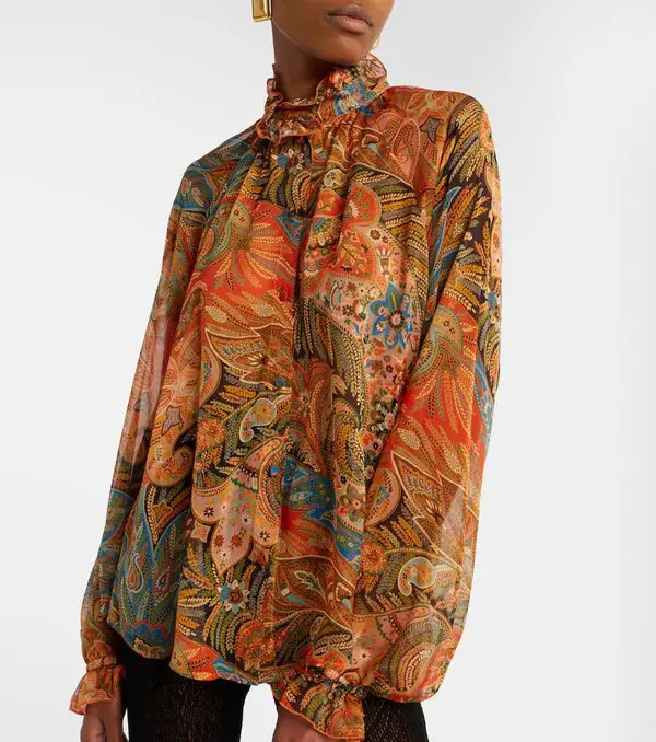 Etro Printed Ruffled Silk Shirt - Multicoloured