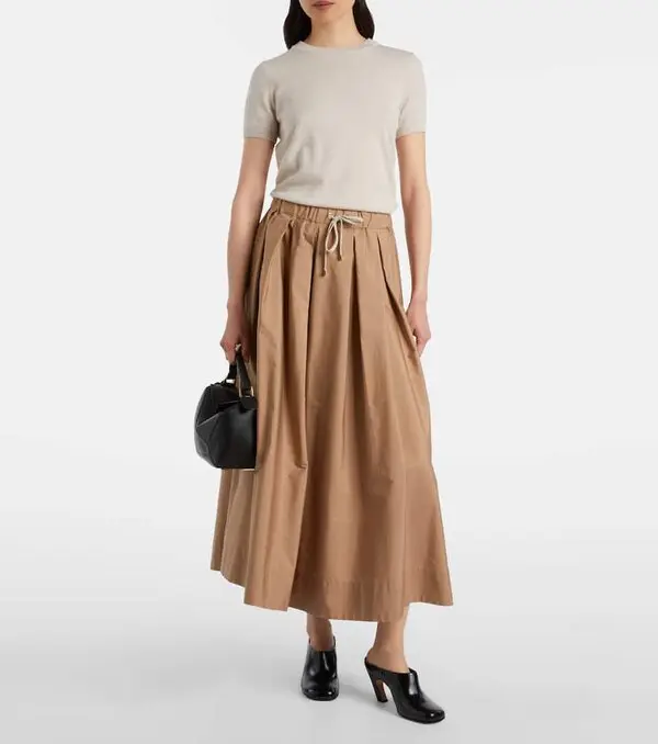 Max Mara Pineta Pleated Cotton Poplin Midi Skirt - Beige