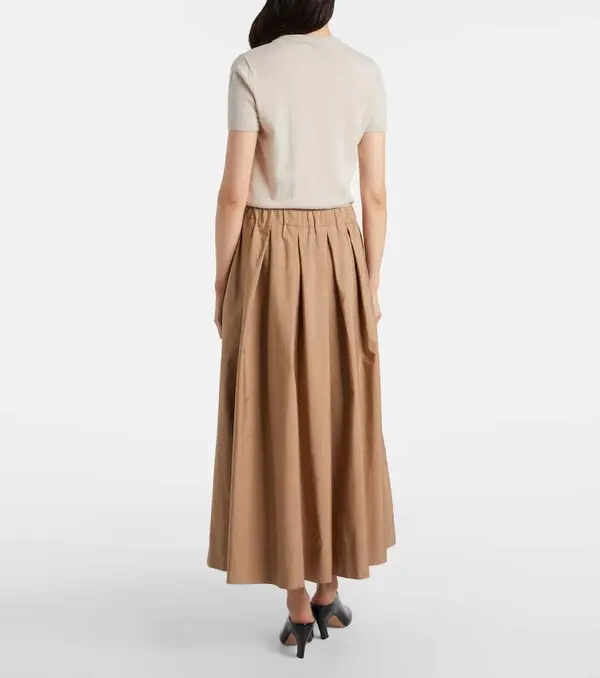 Max Mara Pineta Pleated Cotton Poplin Midi Skirt - Beige