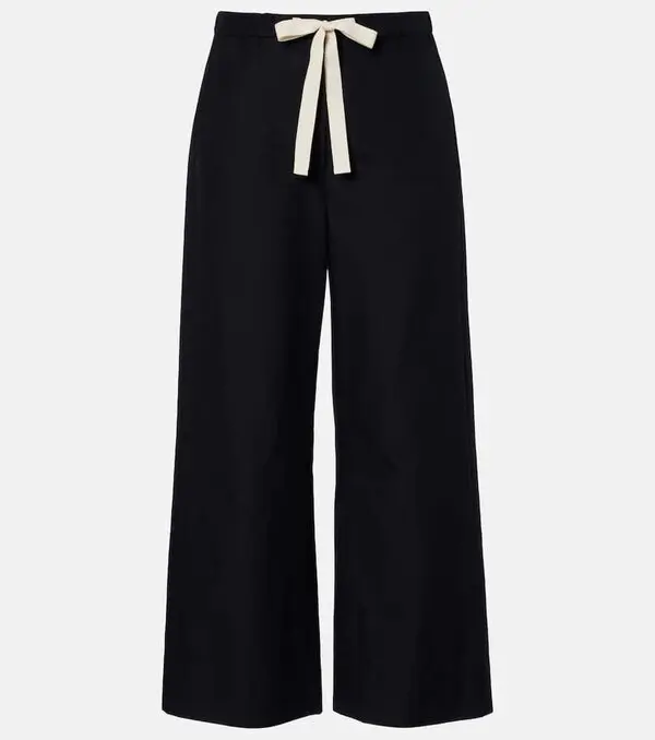 Max Mara Cotton Cropped Wide-leg Pants - Black