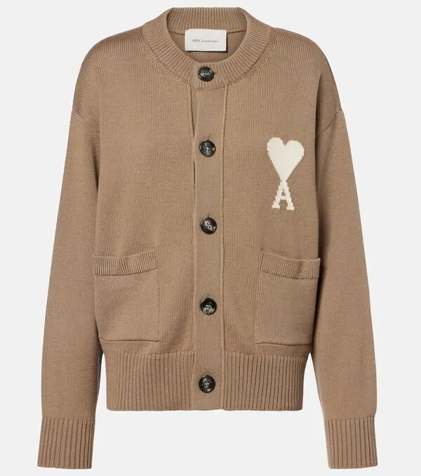 AMI Paris De Coeur Wool And Cotton Cardigan