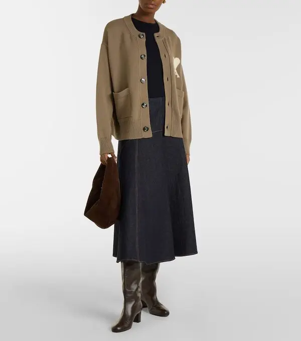 AMI Paris De Coeur Wool And Cotton Cardigan