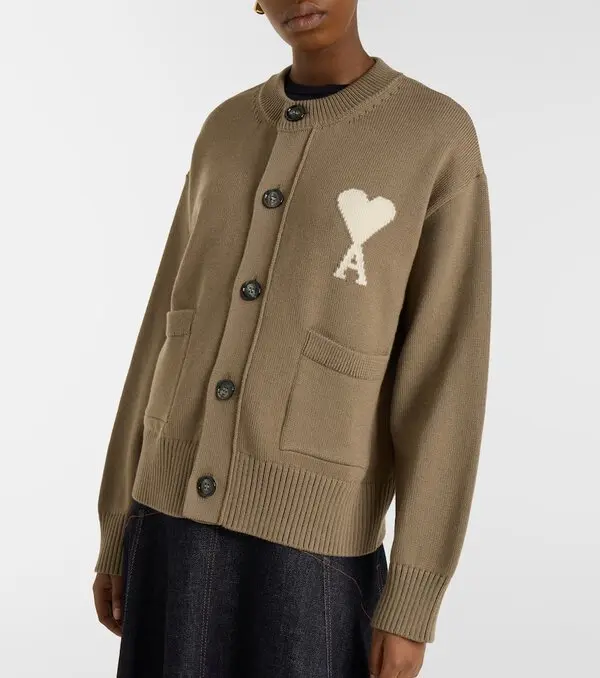 AMI Paris De Coeur Wool And Cotton Cardigan