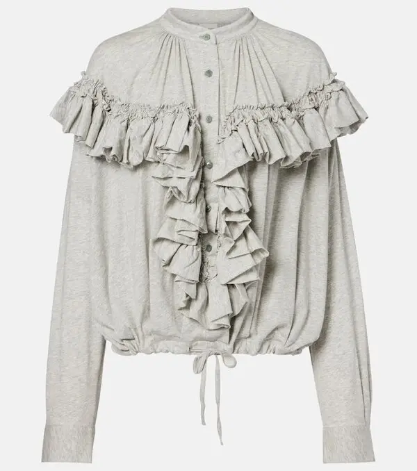 Dries Van Noten Ruffled Cotton Jersey Blouse