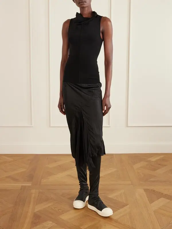 Rick Owens Sliced Stretch-jersey And Crinkled-satin Midi Dress