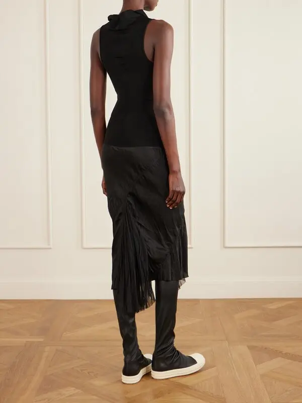 Rick Owens Sliced Stretch-jersey And Crinkled-satin Midi Dress