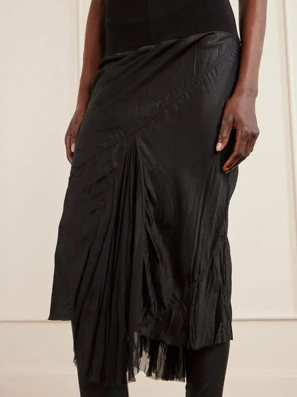 Rick Owens Sliced Stretch-jersey And Crinkled-satin Midi Dress