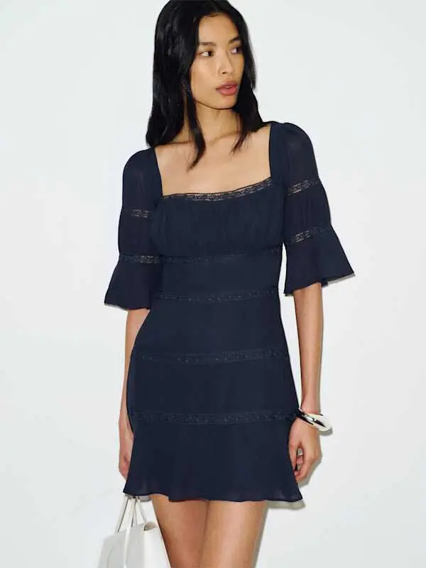 Reformation Claribel Lace Mini Dress - Blue | Editorialist