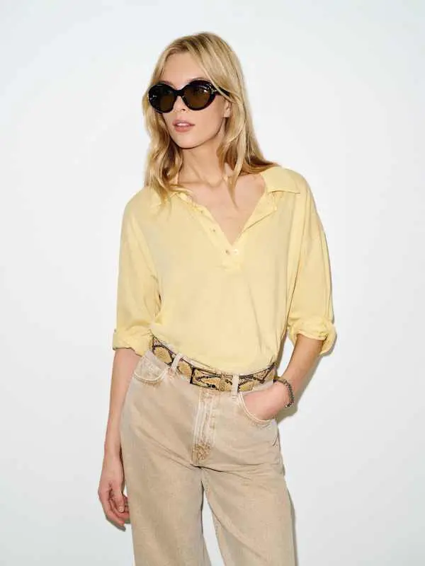 REFORMATION Mellen Polo Knit Top - Yellow
