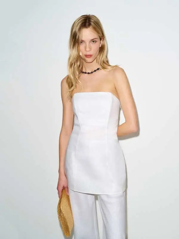 REFORMATION Aurina Strapless Linen Top - Ivory