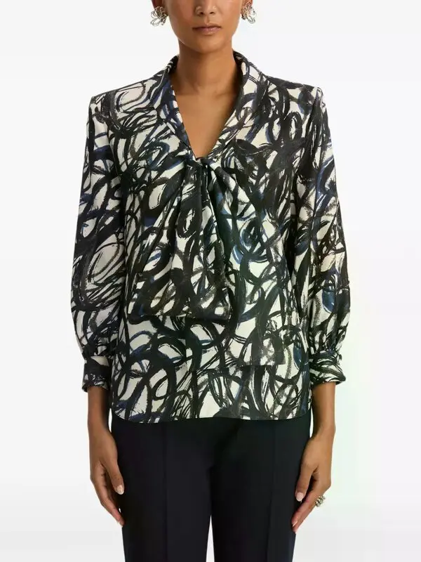 Oscar De La Renta Abstract Sketch Silk Twill Blouse