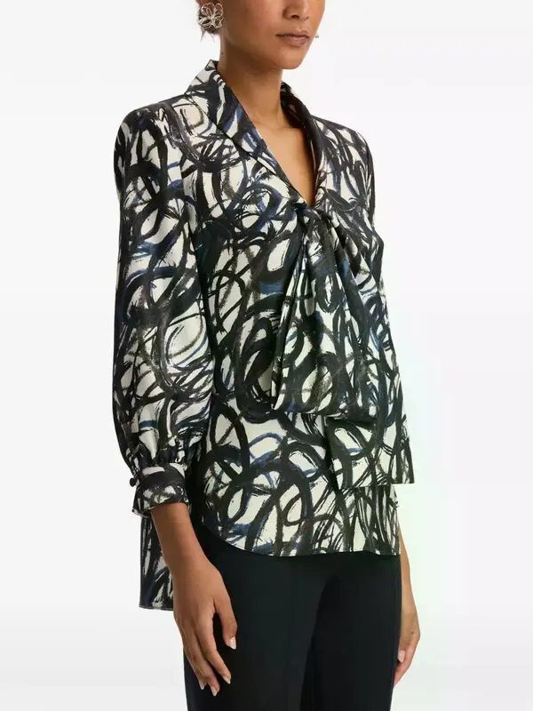 Oscar De La Renta Abstract Sketch Silk Twill Blouse