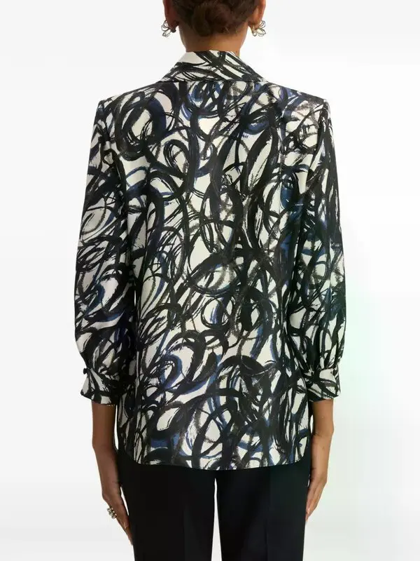 Oscar De La Renta Abstract Sketch Silk Twill Blouse