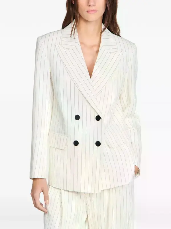 Sandro Striped Double-breasted Blazer - Neutrals