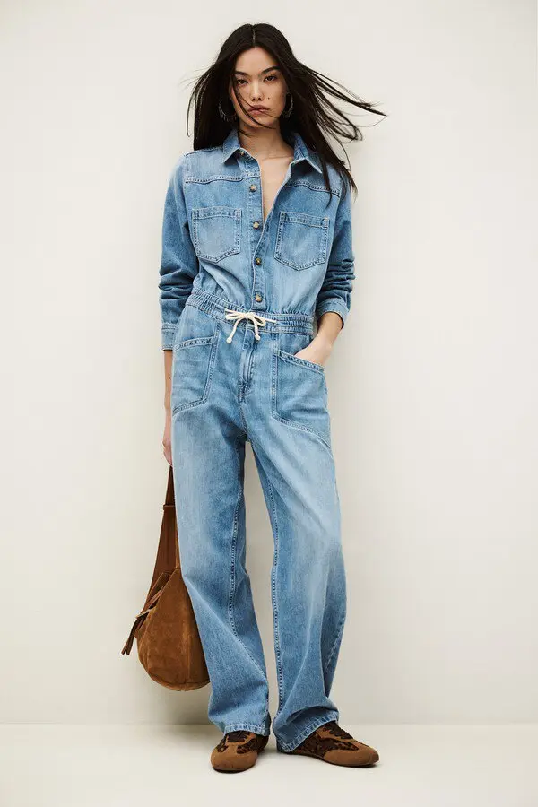 Ba&sh Myrella Denim Cargo Jumpsuit - Blue