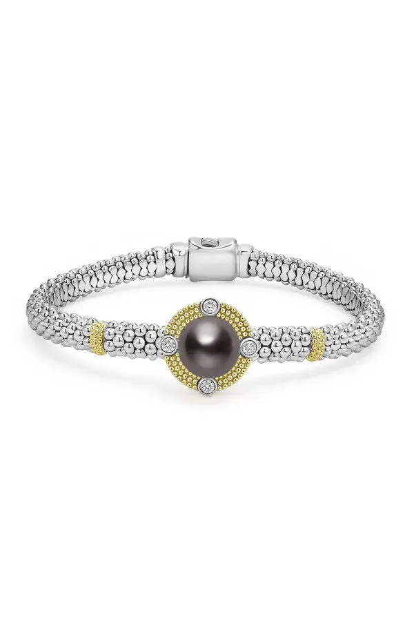 Lagos Luna Tahitian Pearl And Diamond Caviar Bracelet - Black