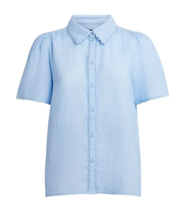 ME+EM Cotton Cheesecloth Blouse - Blue