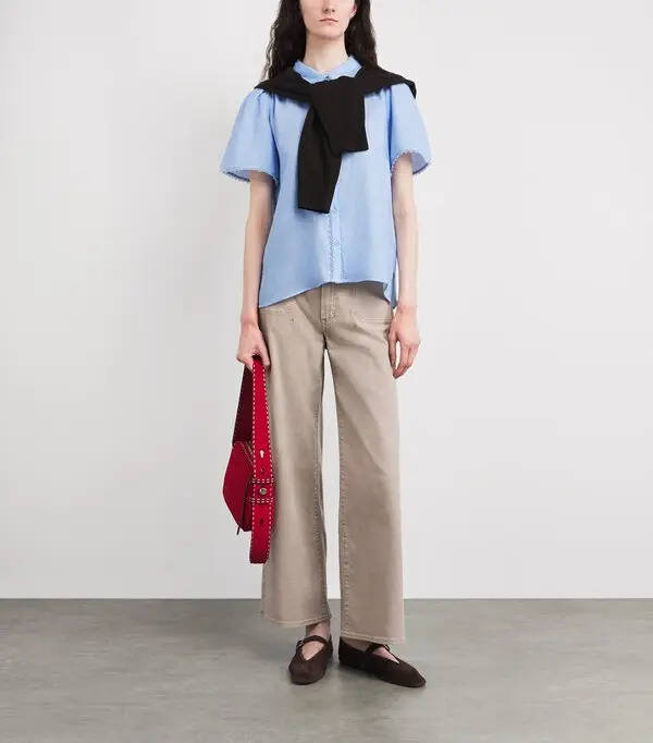 ME+EM Cotton Cheesecloth Blouse - Blue