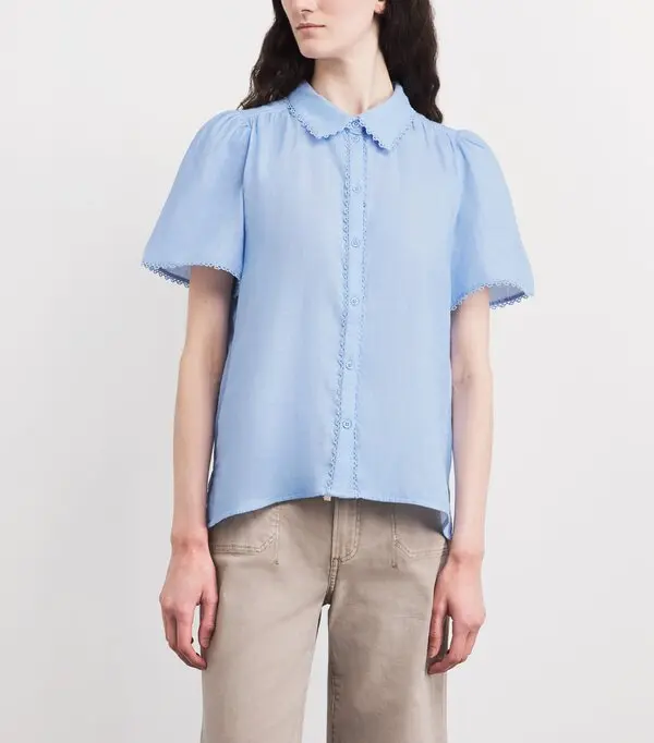 ME+EM Cotton Cheesecloth Blouse - Blue