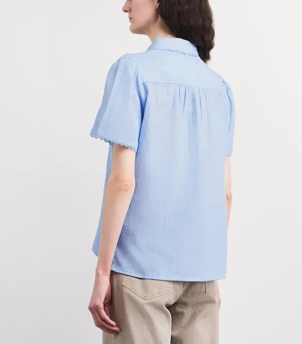 ME+EM Cotton Cheesecloth Blouse - Blue