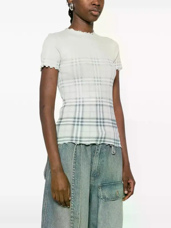 Burberry Check-pattern T-shirt With Ruffled Detail