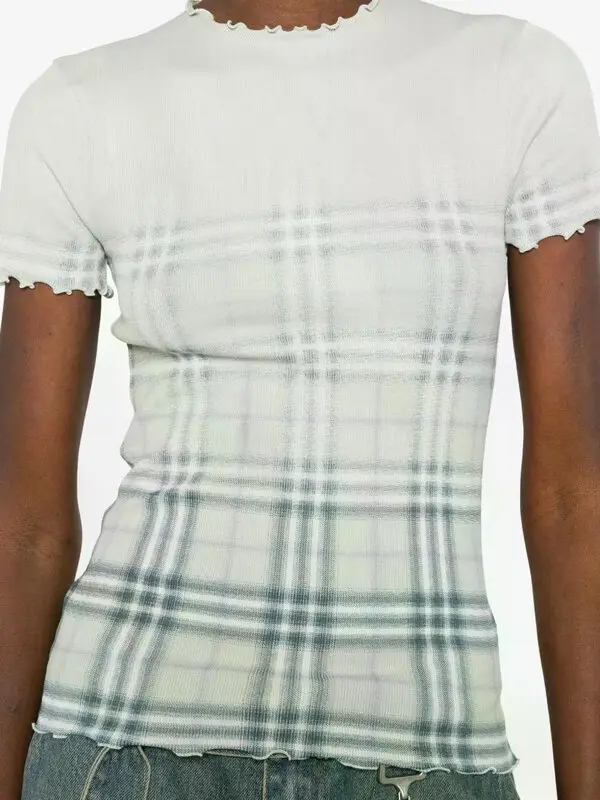 Burberry Check-pattern T-shirt With Ruffled Detail