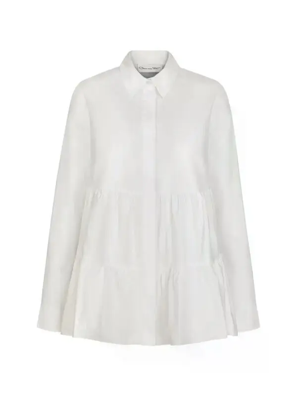 Oscar De La Renta Tiered Cotton Poplin Blouse - White