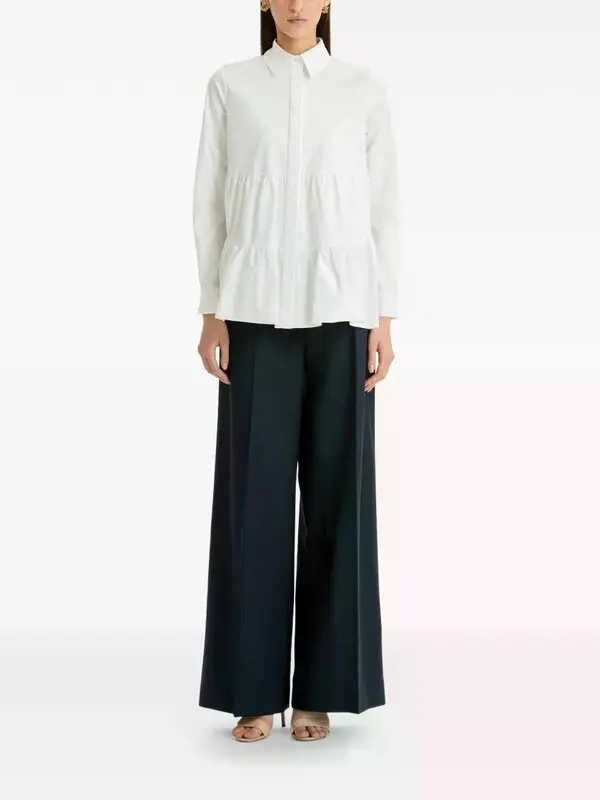 Oscar De La Renta Tiered Cotton Poplin Blouse - White