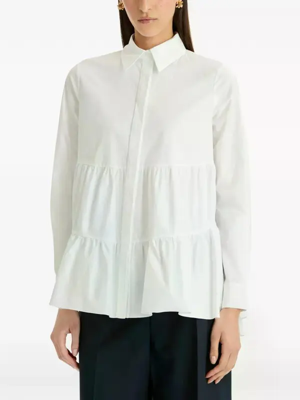 Oscar De La Renta Tiered Cotton Poplin Blouse - White
