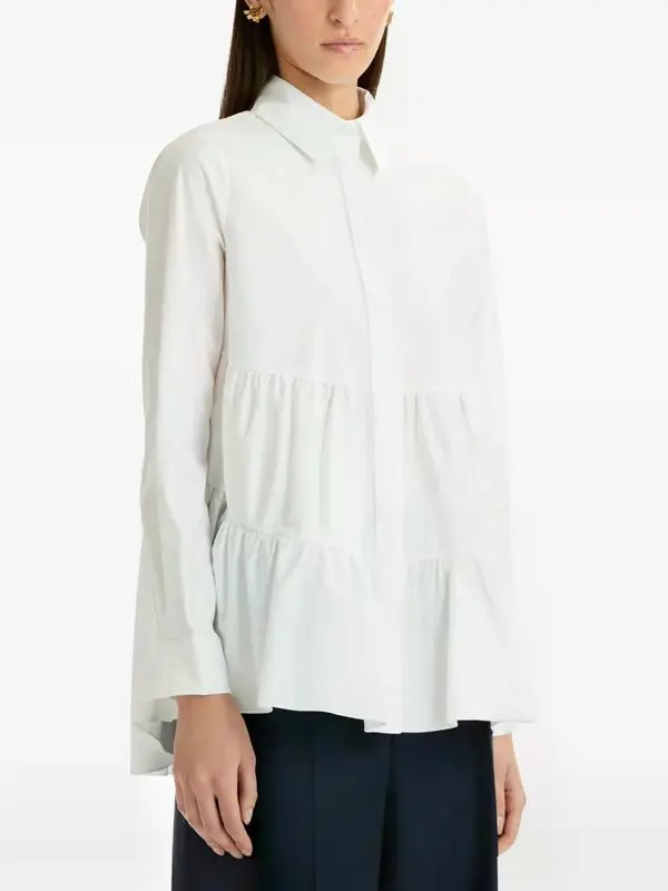 Oscar De La Renta Tiered Cotton Poplin Blouse - White