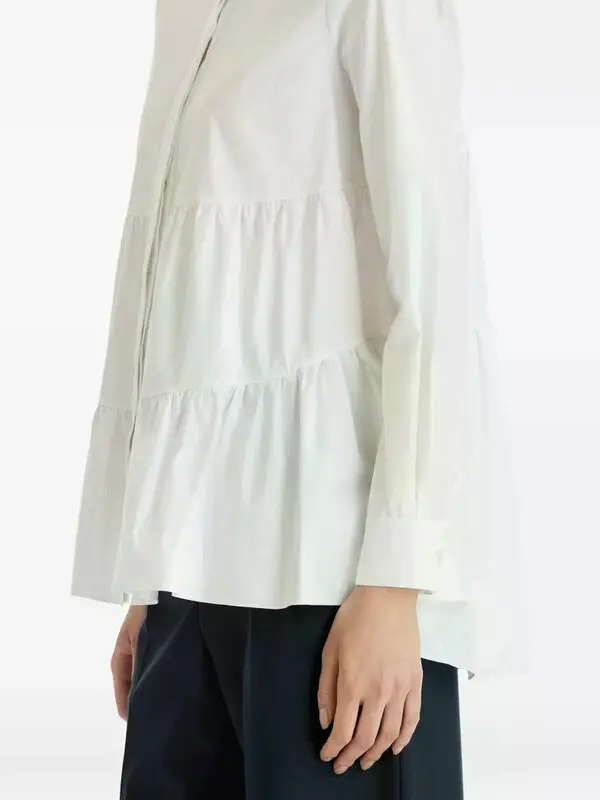 Oscar De La Renta Tiered Cotton Poplin Blouse - White