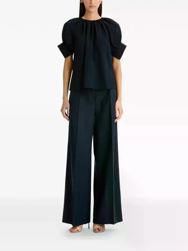 Oscar De La Renta Gathered Silk Georgette Blouse - Blue
