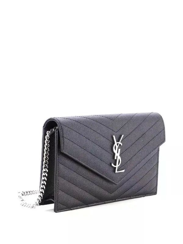 Saint Laurent Classic Monogram Wallet On Chain Matelasse Chevron Leather - Black