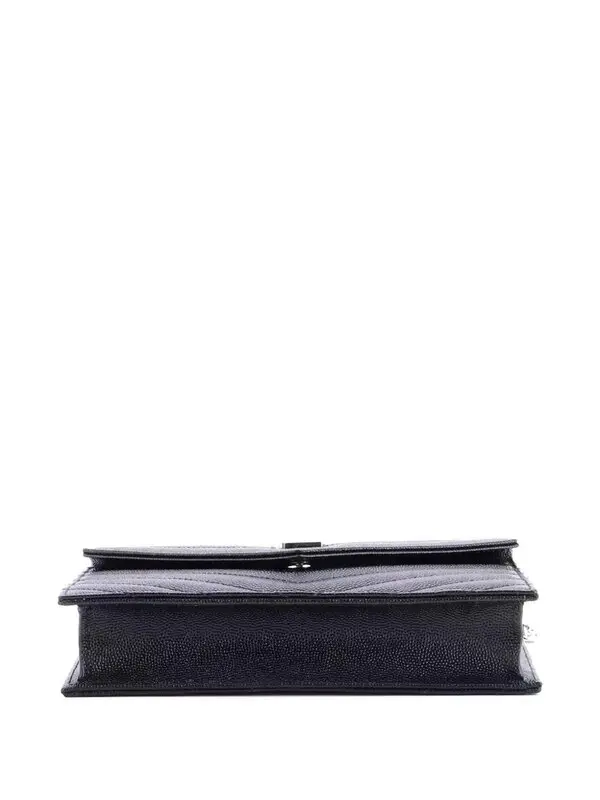 Saint Laurent Classic Monogram Wallet On Chain Matelasse Chevron Leather - Black