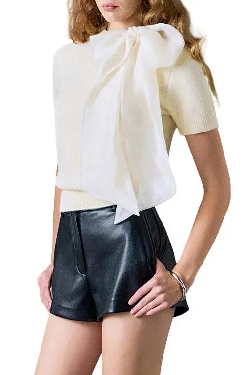 English Factory Bow Accent Short Sleeve Sweater
