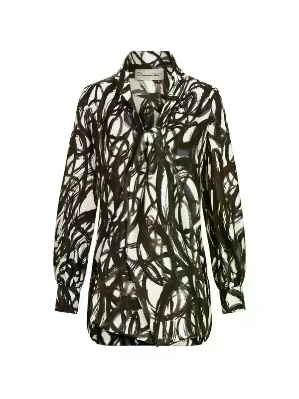 Oscar De La Renta Abstract Sketch Silk Twill Blouse