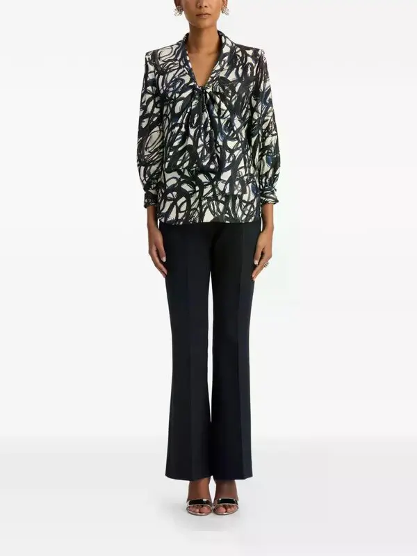 Oscar De La Renta Abstract Sketch Silk Twill Blouse