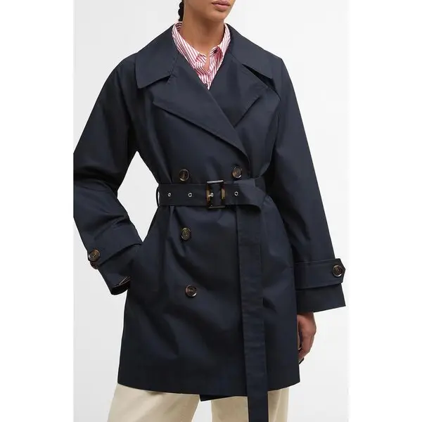Barbour Adare Showerproof Water Resistant Trench Coat - Dark Navy/dress Navy Tartan