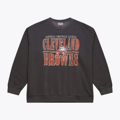 Mitchell & Ness Cleveland Browns Vintage Logo Crewneck Sweatshirt - Black