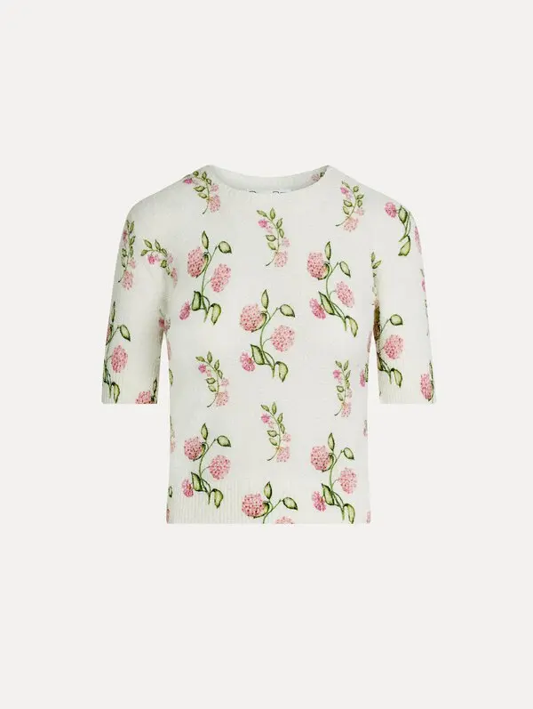 Oscar De La Renta Porcelain Flower-printed Embroidered Pullover