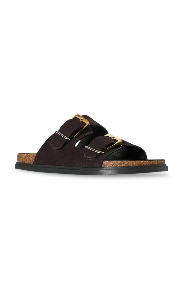 THE ROW Suede Buckled Slide Sandals