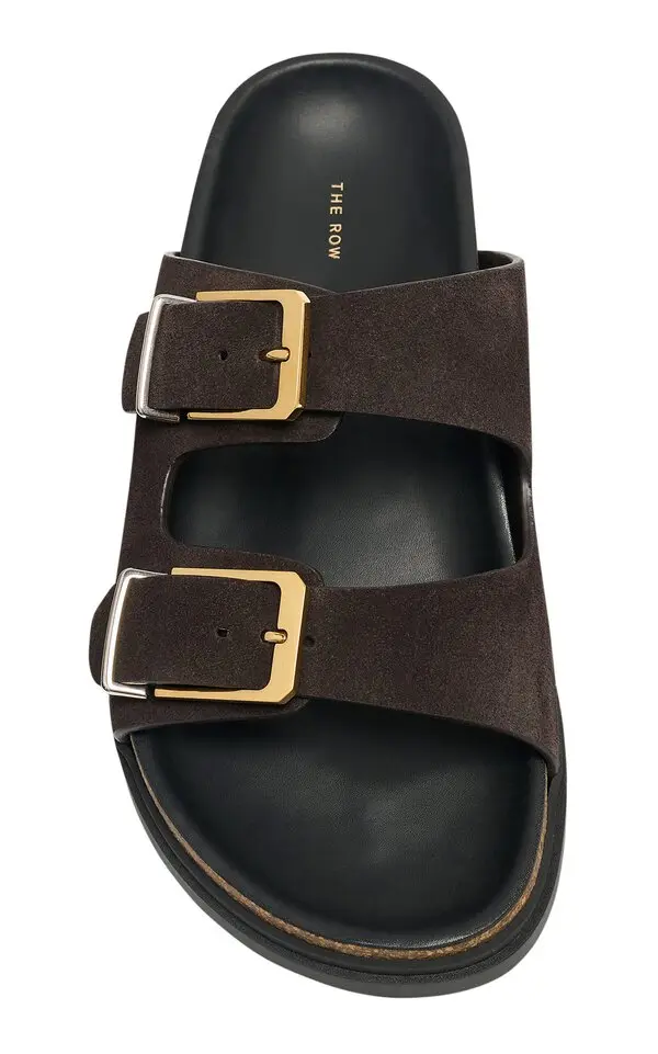THE ROW Suede Buckled Slide Sandals