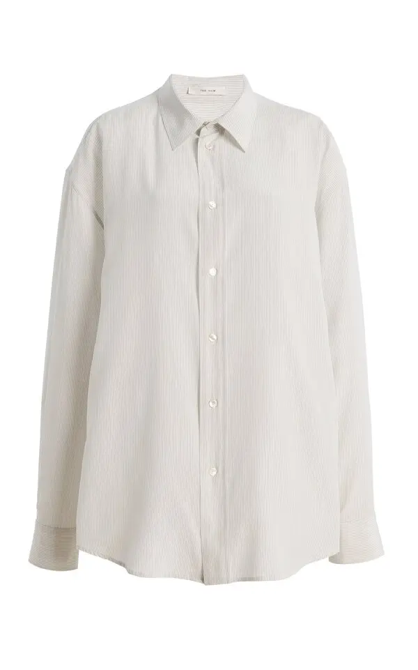 THE ROW Fiora Pinstriped Silk Shirt - Blue