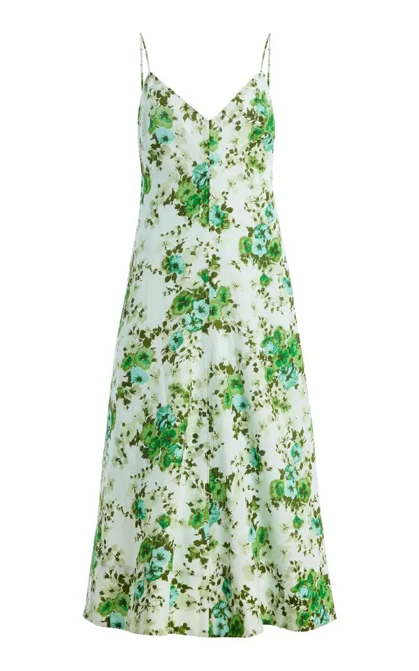 Cara Cara Mae Floral Linen Dress - Green