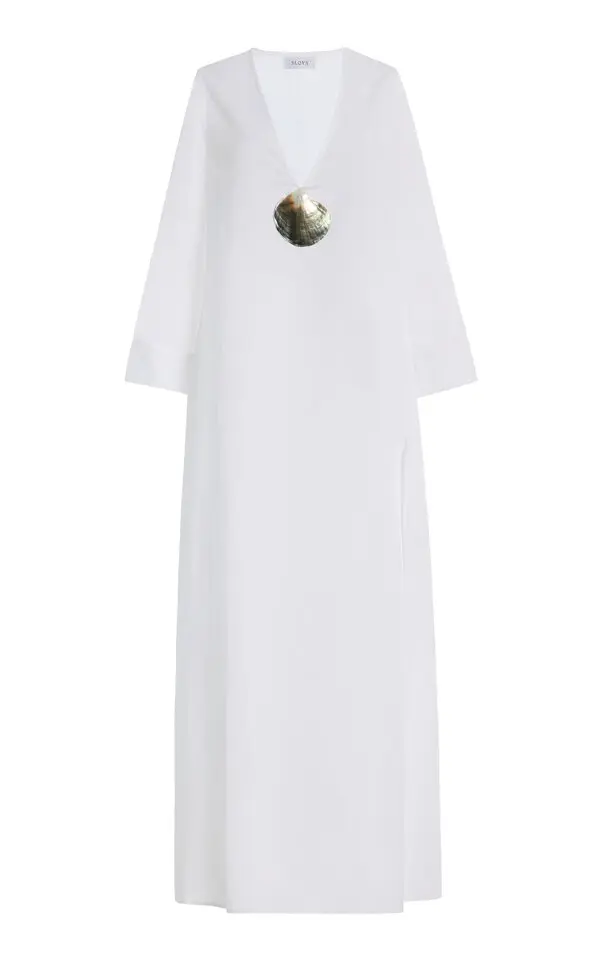 SLOAN Shell-detailed Cotton Voile Maxi Kaftan Dress - White
